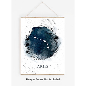 Aries Zodiac Constellation Wall Art Print - 11x14 UNFRAMED Astrological Star Sign in Shades of Indigo, Navy Blue. Makes a Great Gift for March-April Birthdays.