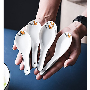 123Arts Ceramic Spoons Cartoon Cat Soup Spoons Dessert Spoons, Set of 5