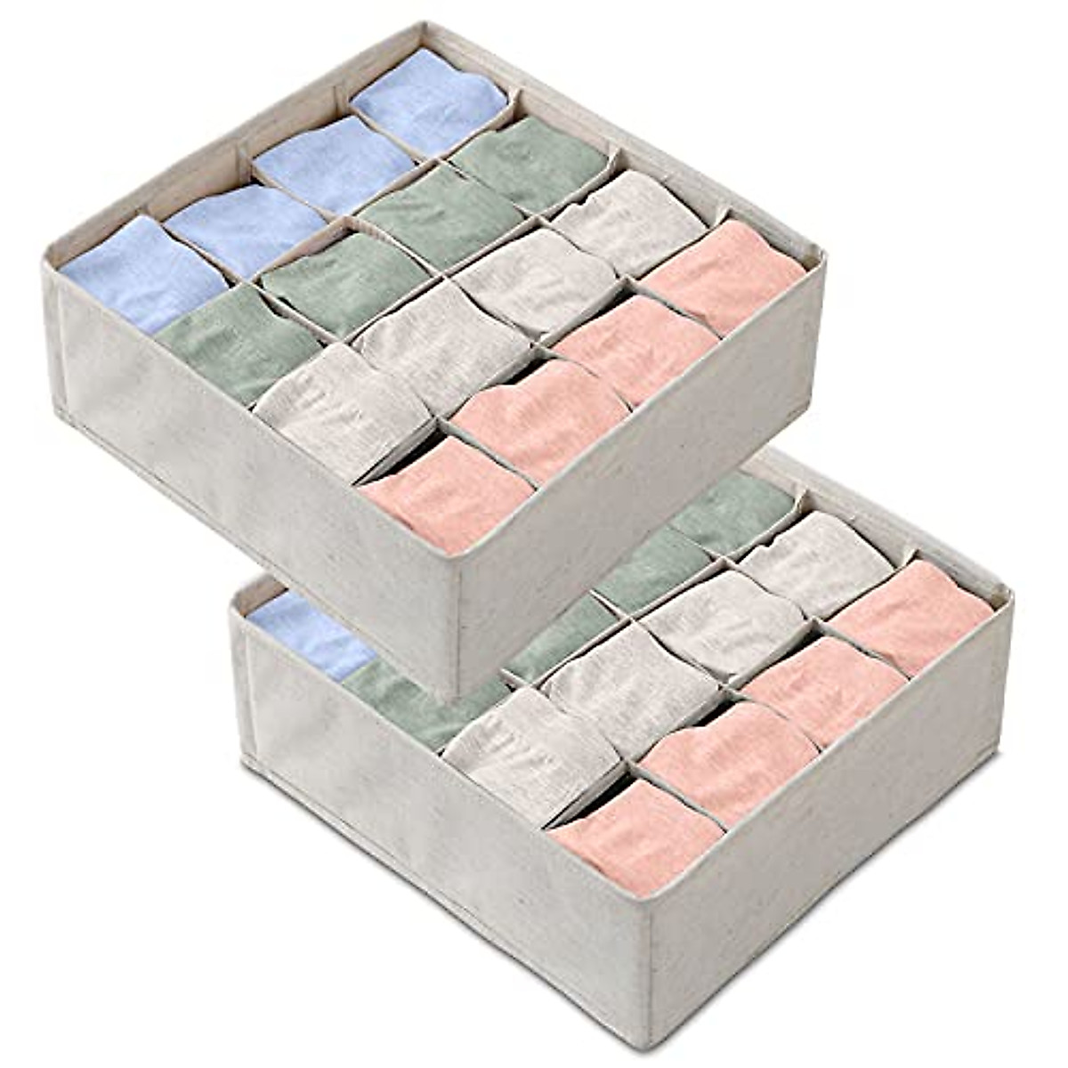 RTT Underwear And Sock Organizer - Foldable 16-Cell Closet Underwear Organizer Drawer Divider - Easy To Assemble Undergarment Organizer Lingerie Organizer Bra Organizer For Closet - Off-White, 2 Pieces