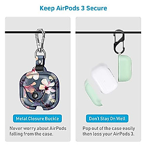 Fintie Protective Case for AirPods 3 (2021), Premium PU Leather Slim Fit Metal Snap Closure Portable Cover Skin with Keychain for AirPods 3rd Generation, Blooming Hibiscus