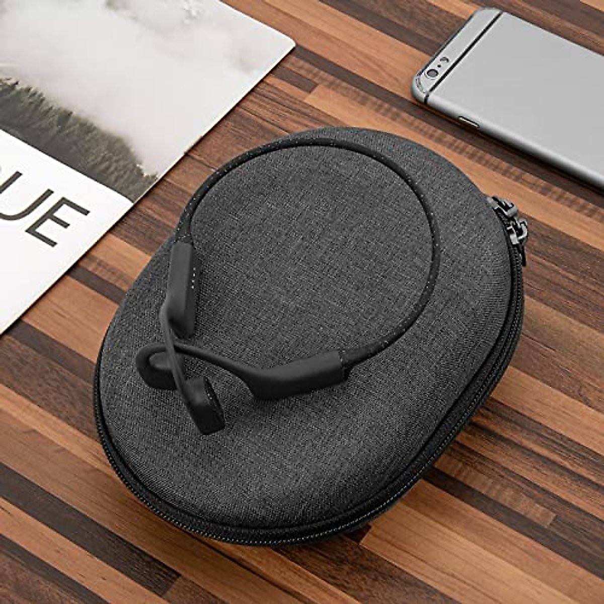 Geekria Shield Headphones Case Compatible with AfterShokz Shokz OpenRun Mini, Air, OpenRun Pro, OpenRun, OpenComm, OpenMove Case, Replacement Hard Shell Travel Carrying Bag with Cable Storage