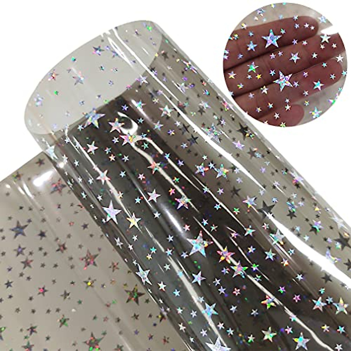 Super Clear Glitter Star PVC Leather Roll, Transparent Star Printed Synthetic Leather 0.5mm Thickness for DIY Projects Sewing Craft 12 inches x 53 inches (Gray), 12 inches x53 inches , XHT-284A