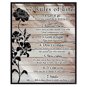 7 Rules Of Life Wall Art - Inspirational Gifts for Women, Men - Motivational Posters, 8x10 - Inspirational Wall Decor - Home Office, Bedroom, Living Room - Inspiring Positive Quotes Wall Decor