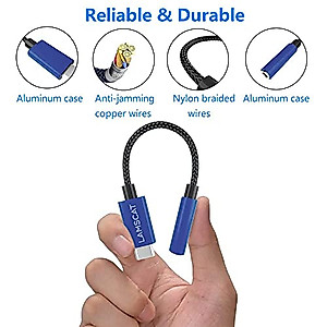 LAMSCAT USB Type C to 3.5mm Headphone Jack Adapter, USB C to Aux Adapter Dongle DAC Cable Compatible with Pixel 6 5 4, Samsung Galaxy S22 S21 S20 Ultra S20+ Note 20 10 S10 and More (Blue)