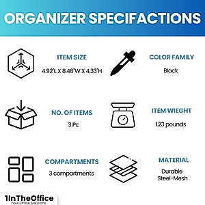 1InTheOffice Mesh Collection Desk Drawer Organizer Tray 3 Compartment - Stackable, Matte Black