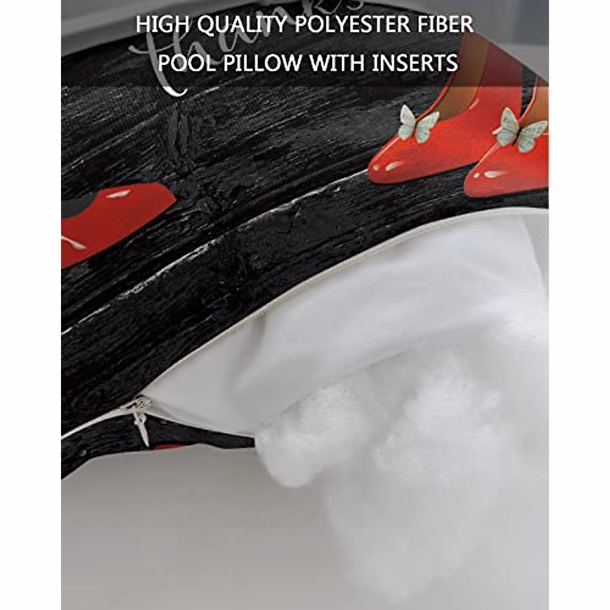 Outdoor Pillow for Chaise Lounge Chair, Red High Heels Black Retro Wood Grain Waterproof Headrest Pillow Lumbar Pillows with Adjustable Elastic Strap for Beach, Poolside, Patio, Office (2 Pack)