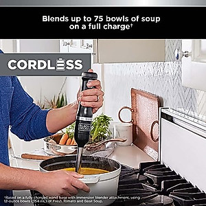 BLACK+DECKER Kitchen Wand Cordless Immersion Blender, 3 in 1 Multi Tool Set, Hand Blender with Charging Dock, Whisk and Food Chopper, Black (BCKM1013K10)