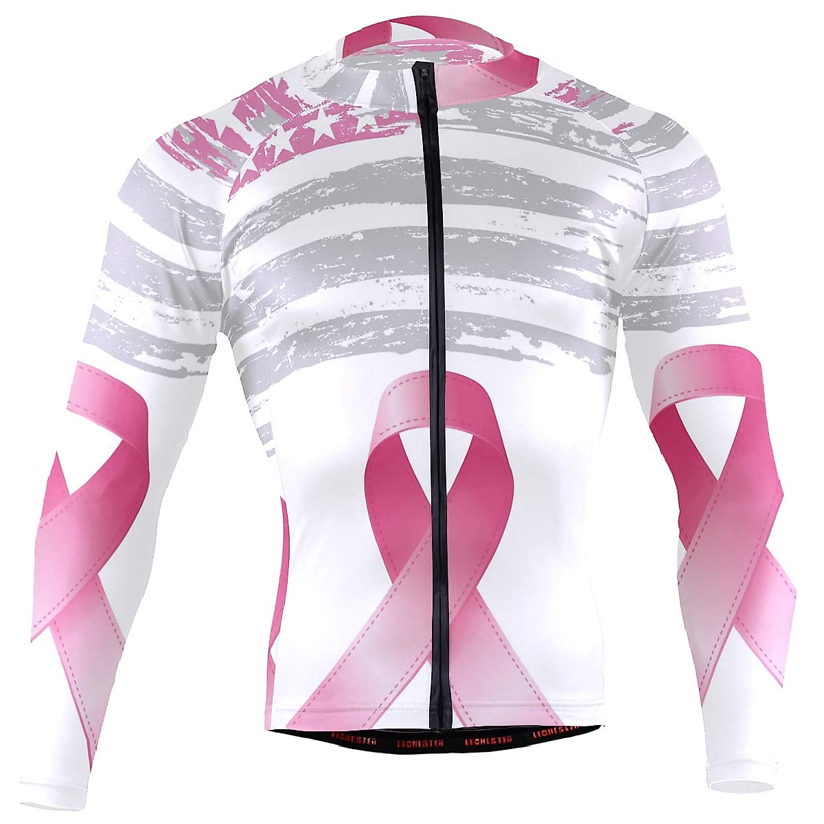 Cycling Jersey Men Long Sleeve Tops Pink Ribbon Breast Cancer Awareness Flag Bike Shirts Bicycle Clothes Jacket