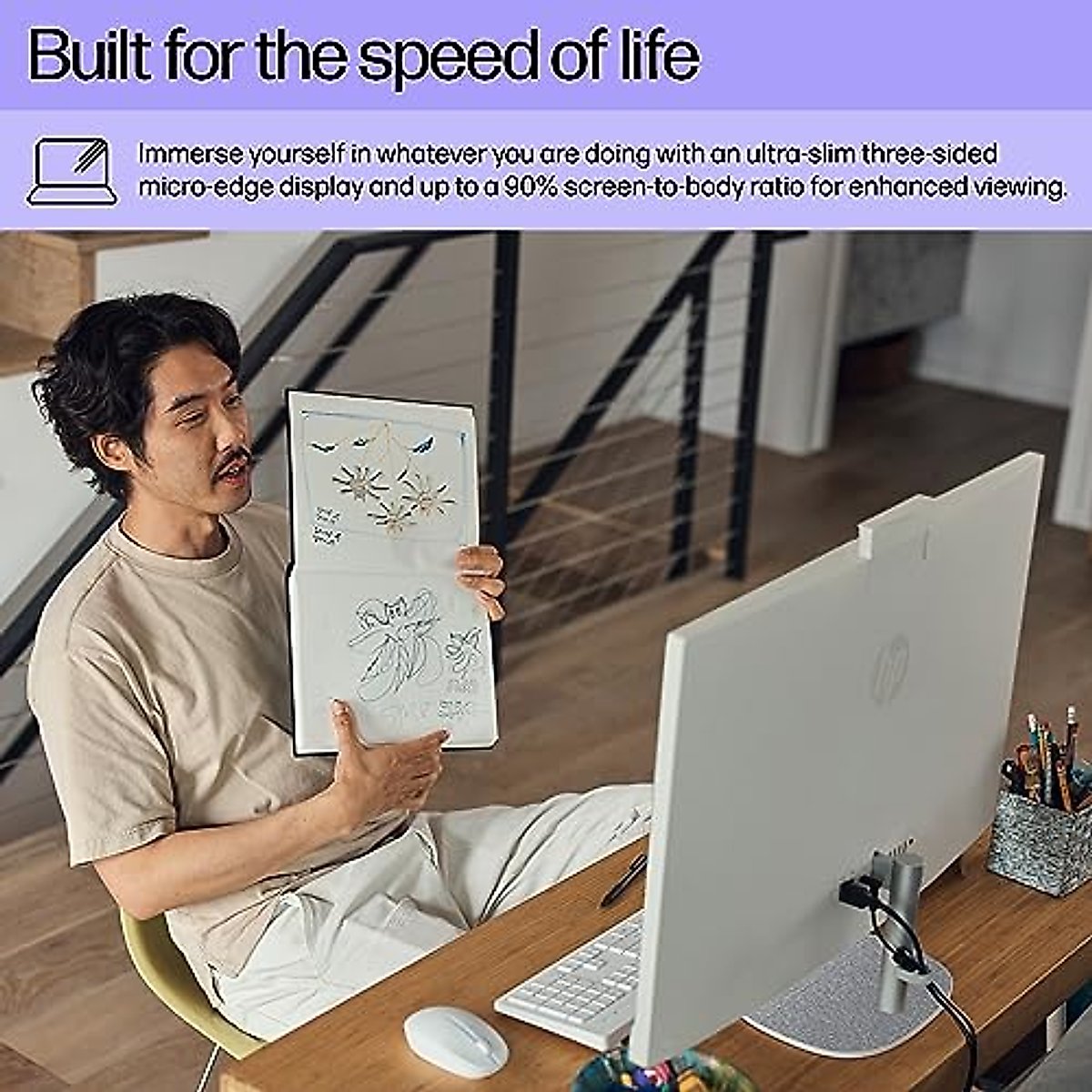 HP 27 inch All-in-One Desktop PC, FHD Display, 13th Generation Intel Core i7-1355U, 12 GB RAM, 512 GB SSD, Intel Iris Xe Graphics, Windows 11 Pro, 27-cr0082 (2023)