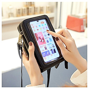 Lightweight PU Leather Phone Purse with Touchscreen Window & 2 Straps (Pink)