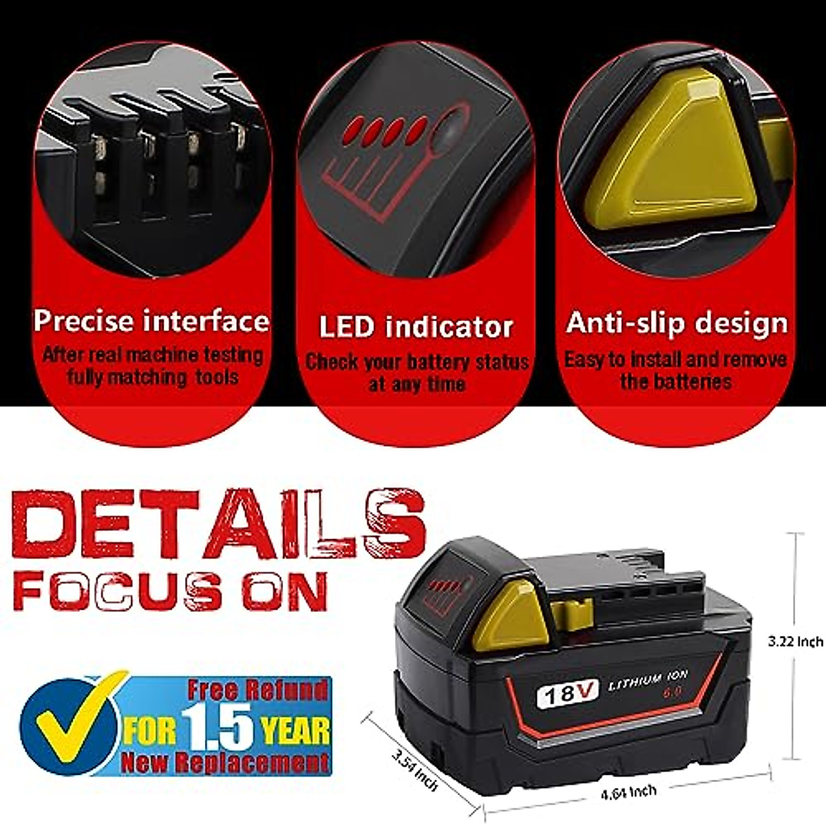 【Upgrade】 2Pack 6.0Ah 18V Replace Battery 48-11-1810 48-11-1820 for Mil 18V Battery 48-11-1850 48-11-1828 48-11-1860 Cordless Power Tools High Capacity Lithium Ion Battery