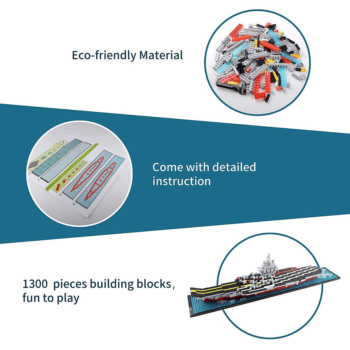 Geniteen Building Blocks Set Aircraft Carrier Model Micro Mini Blocks 1300 Pieces Building Bricks