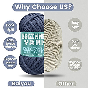 3x50g Beginners Navy Blue Yarn, 260 Yards Navy Blue Yarn for Crocheting Knitting, Easy-to-See Stitches, Worsted Medium #4, Chunky Thick Cotton Nylon Blend Yarn Yarn for Crocheting