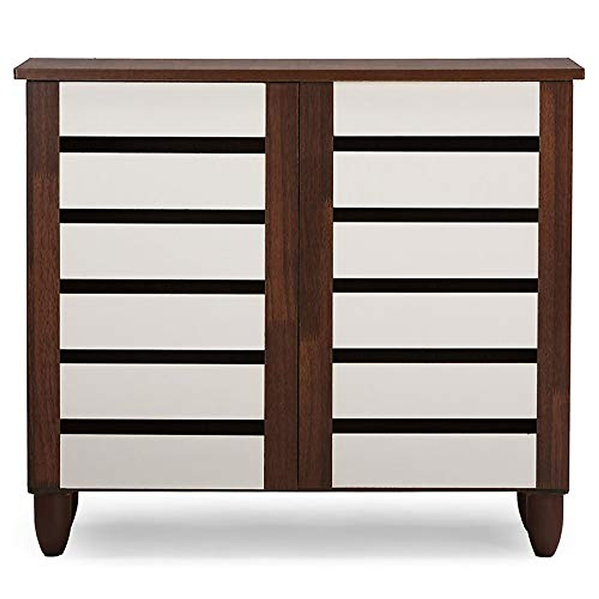Pemberly Row Contemporary 2 Door Shoe Cabinet in Dark Oak and White