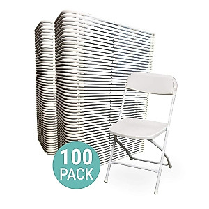 EventStable TitanPRO White Plastic Folding Chair - Lightweight Foldable Outdoor Chair - Durable Patio Chairs - Chairs Set for Parties Banquet Events - 100 Pack