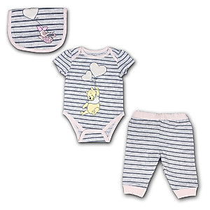 Disney Winnie the Pooh Baby Girls Bodysuit, Pants and Bib Set for Infants