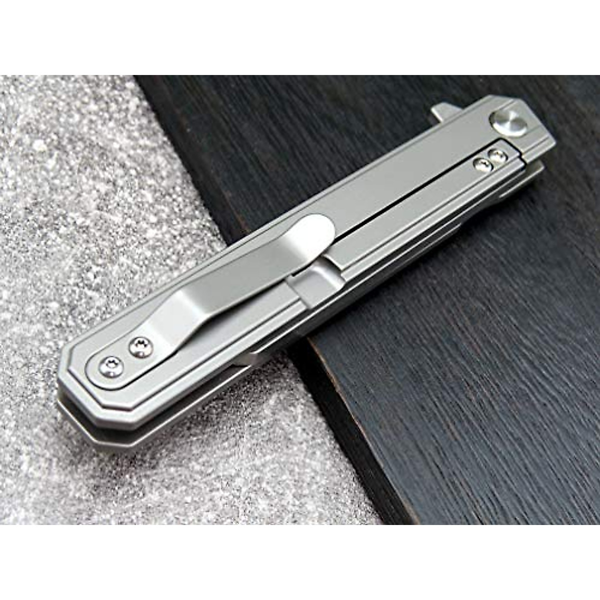 Ccanku C225 Folding Knives D2 Steel Blade TC4 Titanium Alloy Handle Knife Camping Outdoor EDC Tool Folding Knives (Gray)