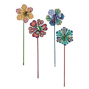 Floral Garden Stake Outdoor Garden Friends Spinning Plant Pick