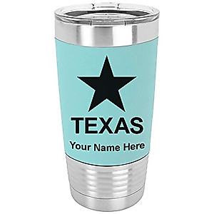 LaserGram 20oz Vacuum Insulated Tumbler Mug, Flag of Texas, Personalized Engraving Included (Silicone Grip, Teal)