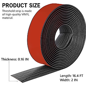 16.4Ft Floor Transition Strip Self Adhesive Vinyl Cover Floor Strip Flat Divider Transition Strip Wood Grain Design for Laminate Floor Gaps and Doorway Transitions (16.4Ft x 2 Inch, Gary)