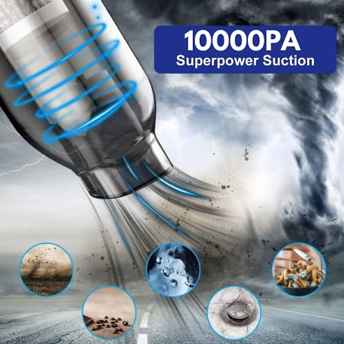 Crethinkaty Handheld Vacuum Cleaner 120W 10000PA High Power Cordless Rechargeable Vacuum Cleaner Wet and Dry Use for Home, Car, Office with Three Different Nozzles