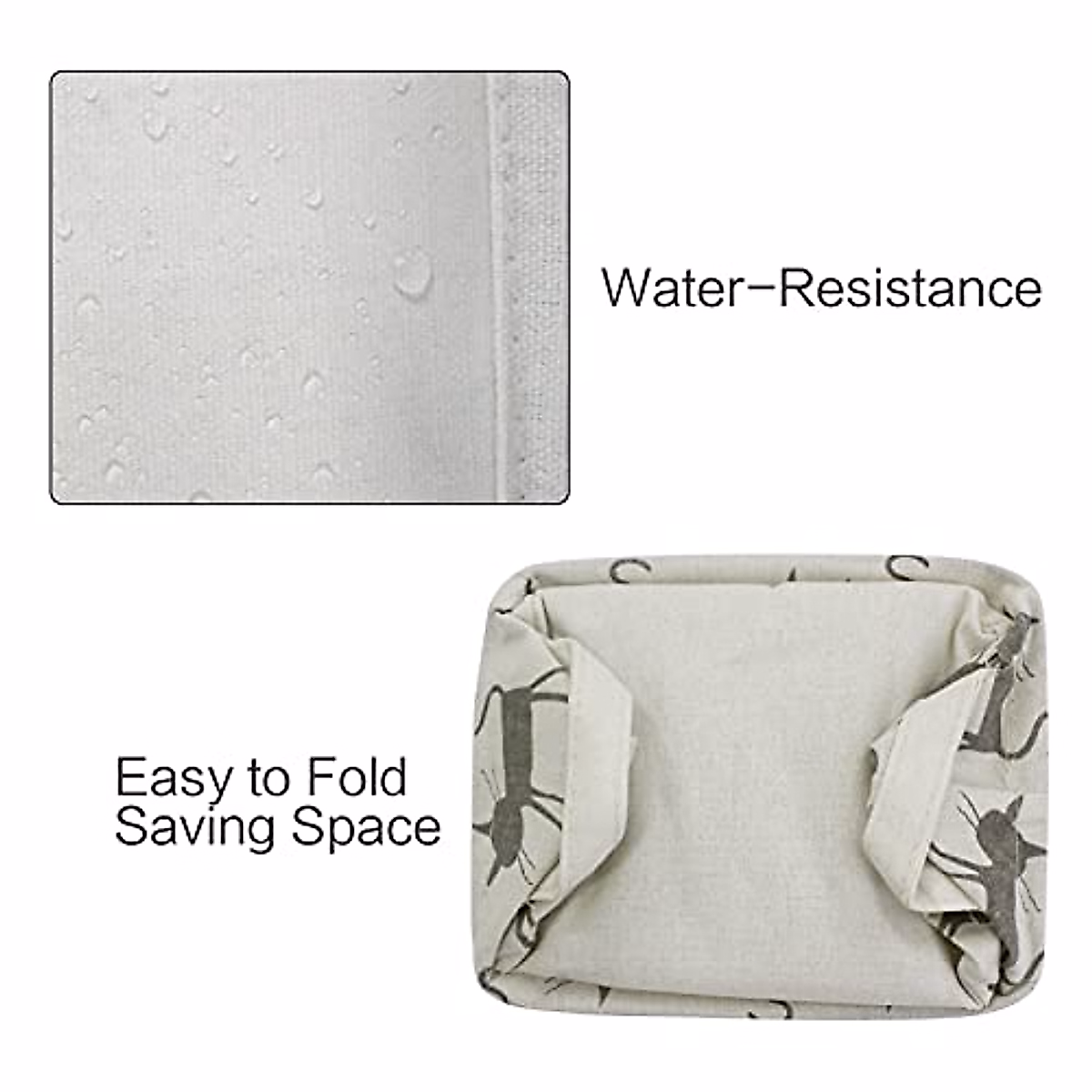 Mziart Small Foldable Canvas Storage Basket with Handles, Cotton Linen Storage Bin Organizer for Nursery Kids Shelves & Desks (Grey Cat)