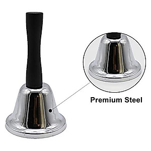 Pack of 2, Stainless Steel Hand Bell and Call Bell, Futu 3 Inch Hand Bell and 3.3 Inch Diameter Desk Bell Service Bell for Hotels, Schools, Restaurants, Reception Areas, Hospitals, Warehouses