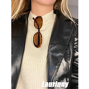 Laurinny Oval Sunglasses for Women Men Trendy 90s Retro Small Oval Sunglasses Tiny Skinny Glasses