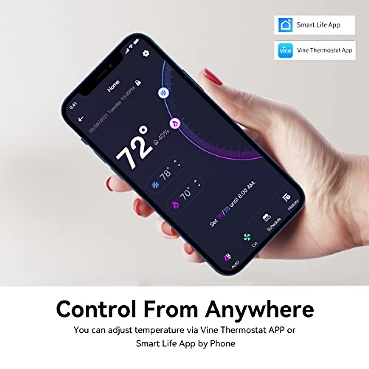 Vine 4 Inches Full Touch Screen TJ-560 Programmable Smart Wi-Fi Thermostat for Home with App Control, Energy Saving, Easy Installation, Compatible with Alexa and Google Assistant, White