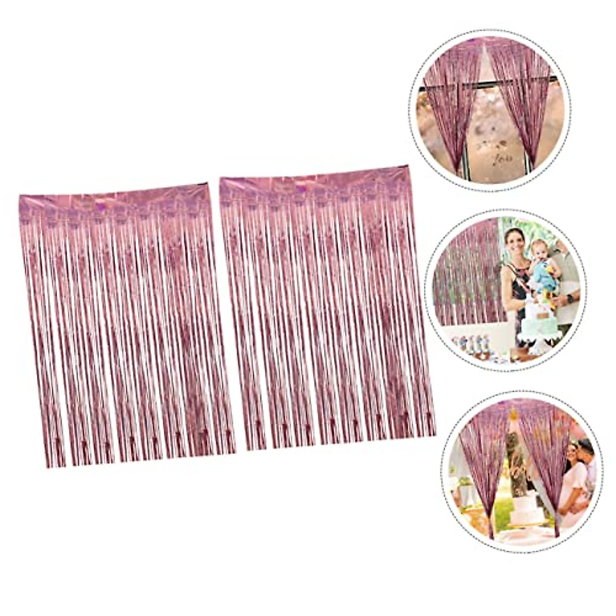 Rose Gold Tinsel Curtains 8 pcs rain Curtain Wedding Drapes Tassel Curtain Fringe Trim Metallic Tinsel Backdrop Disco Party Decorations The pet Baby Shower Decorations Prom