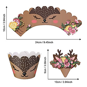 Blulu 60 Pieces Woodland Baby Shower Cupcake Wrappers and Toppers Woodland Deer Cupcake Liners Woodland Animal Wild One Birthday Party Decorations Woodland Creature Supplies