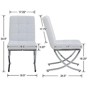 EALSON Modern Tufted Dining Chairs with Bench Set of 5 Leather Upholstered Dining Room Chairs with Chrome Metal Legs Mid Century Kitchen Chairs Armless Side Chairs for Dining Room Living Room, White
