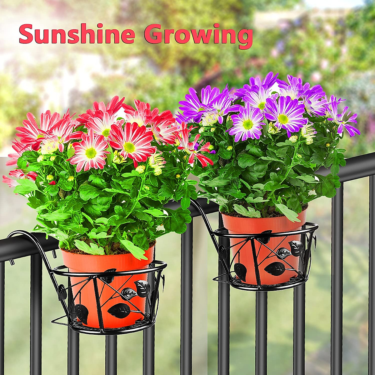 2 Pack Hanging Planters for Railings, Fence Flower Pot Holders Iron Hanging Baskets Plant Stand