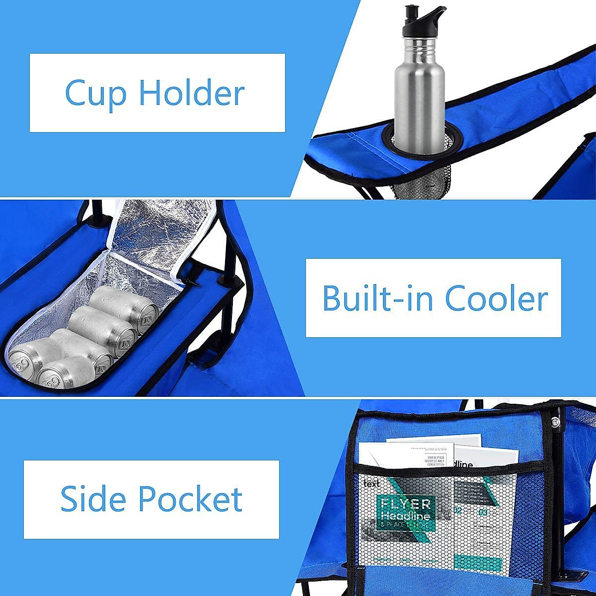 ARLIME Double Folding Beach Chairs, Outdoor Picnic Portable Loveseat Chairs with Removable Umbrella & Mini Table Carrying Bag, Camping Chair for Patio, Pool, Park (Blue)