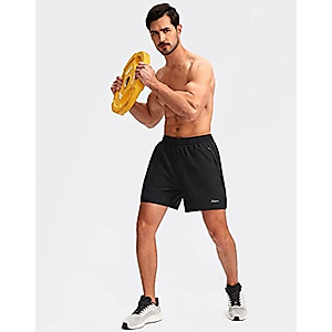 Pudolla Men's Running Shorts 5" Lightweight Gym Shorts for Men Workout Athletic Casual with Zipper Pockets(Black Large)