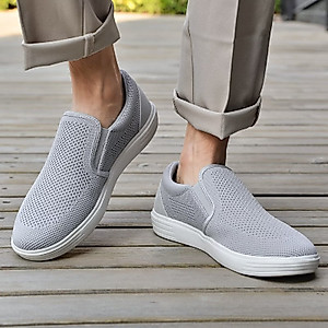 konhill Men's Slip on Sneaker - Knit Walking Loafers Memory Foam Driving Work Skate Shoes Arch Support Slip Resistant Shoes 7.5 US Gray 40