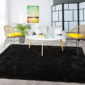 OHWPEAT Soft Shag Black 3x5 Rugs for Bedroom, Carpets for Bedroom, Bedroom Rug, Fluffy Area Rug for Living Room College Dorm, Plush Shaggy Bedside Rug for Kids Room Nursery, Anti-Skid Fuzzy Rug