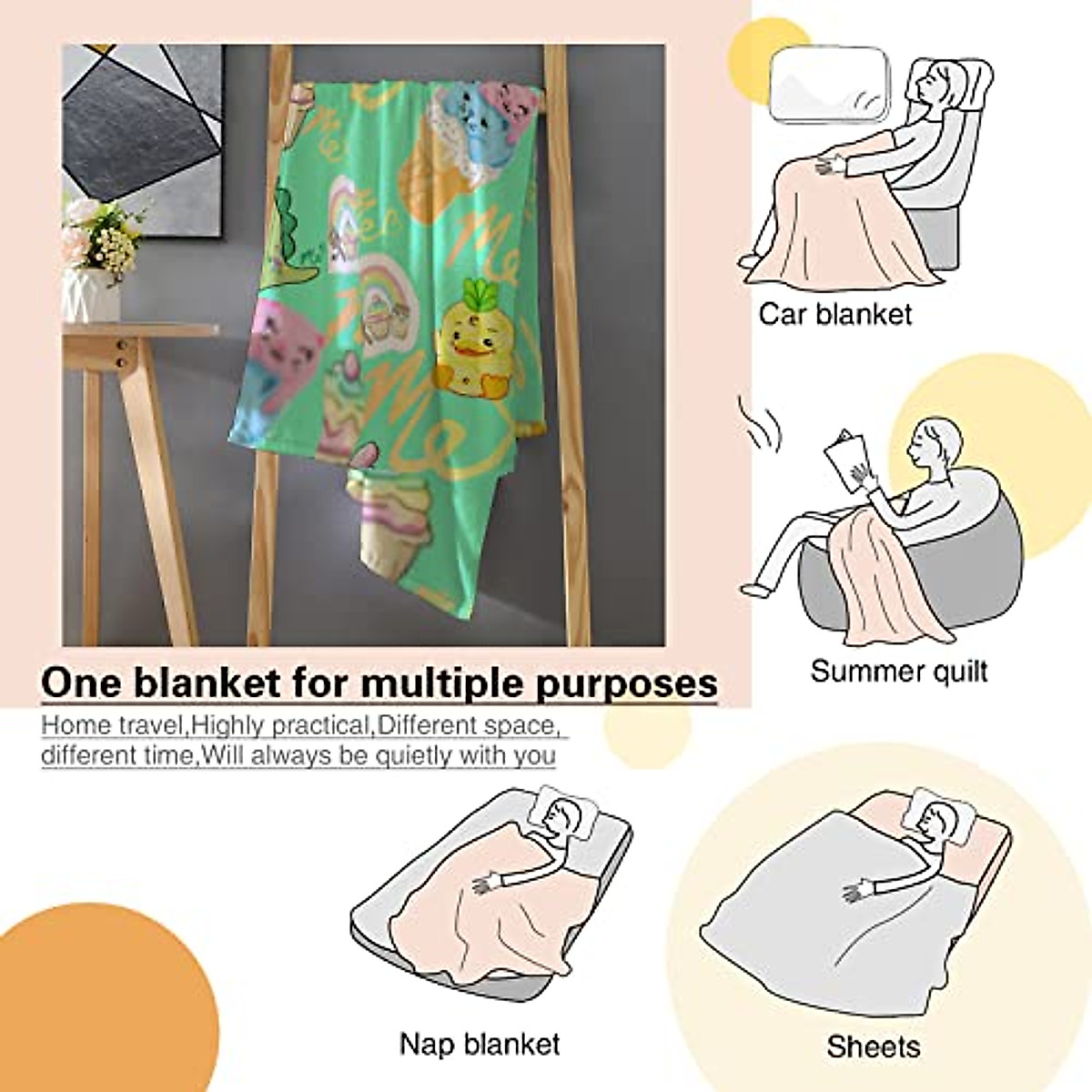 Cartoon Blankets Winter Warm Soft Blanket Throw for Bedroom Sofa Chair Lightweight Home Decor Travel Blanket 50*60inch（153CM*127CM）