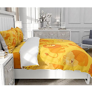 Moinlizy 3D Cartoon Lion Printed Duvet Cover Twin Size 3D Yellow Cute Lion Bedding Sets Bedclothes Room Decor Wild Animal Theme No Comforter