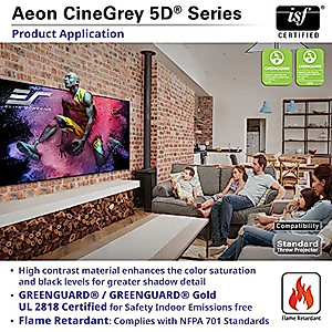EliteProjector Aeon CineGrey 5D, 150" Diagonal 16:9, Edge Free Ceiling Light Rejecting and Ambient Light Rejecting Fixed Frame Projection Projector Screen for Movie Home Theater, EP-AR150DHD5