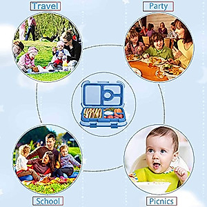 LROZA Leakproof Kids Lunch Box | 4-Compartment Bento Box for Kids | BPA-Free | School Lunch Container for Boys Girls | Children Travel On-the-Go Meal and Snack Packing Containers, BLUE-1