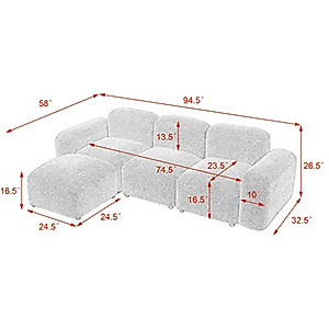 JFGJL L-Shape Modular Sectional Sofa，DIY Combination，Teddy Fabric，Orange.