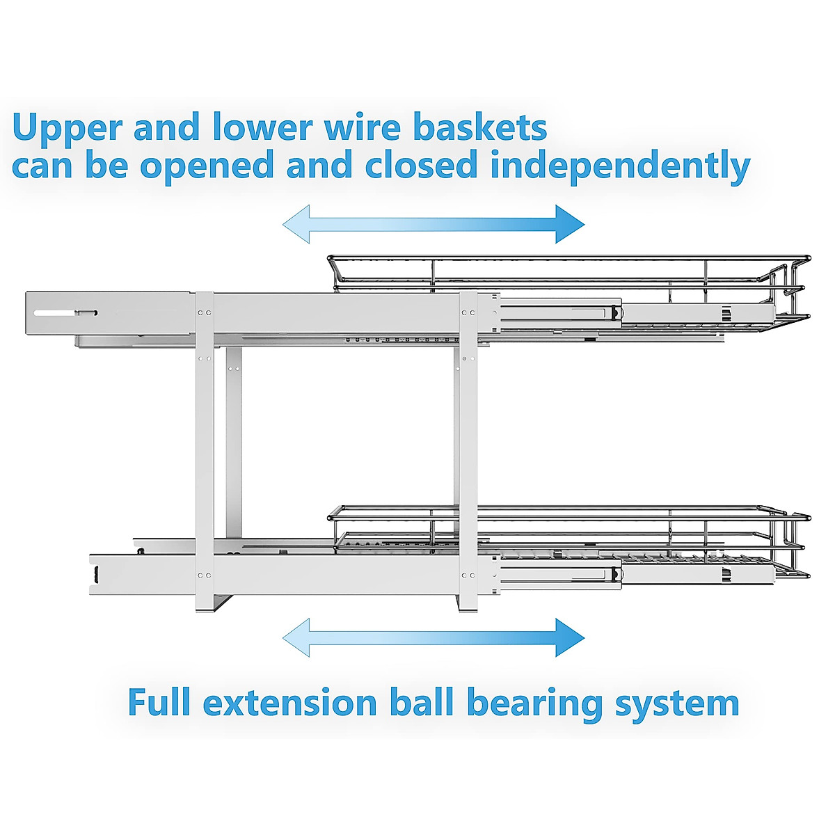 LOVMOR Individual Pull Out Cabinet Organizer, 2 Tier Cabinet Drawers Slide Out, Pots and Pans Organizer and Storage Pantry Shelf for Kitchen (17" W x 21" D)