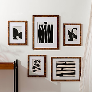 eletecpro 12x16 Picture Frames Set of 5, Gallery wall frame Display 8.5x11 Photo with Mat or 12x16 without Mat, Picture Frame Collage Wall Decor for Wall Mounting, Brown