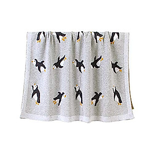 mimixiong 100% Cotton Knitted Baby Blanket Toddler Swaddling Blanket for Newborn Baby with Cute Penguin Pattern Grey Size 30 x 40 inches