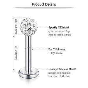 AVYRING 16g Lip Rings Labret Studs Medusa Piercing Ring Surgical Steel Forwards Helix Conch Rook Snug Orbital Earrings 18pcs 8mm