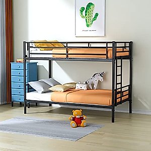 Oudiec Bunk Bed Twin Over Twin Size with Guardrail and Ladder,Sturdy Steel Bedframe for Dorm,Bedroom,Guest Room,No Box Spring Needed, Black