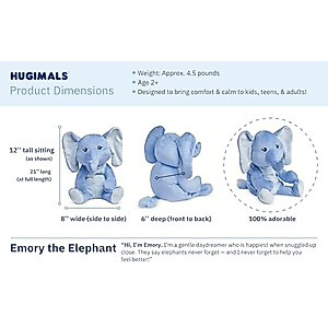 HUGIMALS Emory The Elephant 4.5 lb Heavy Cute Weighted Comfort Plush Large Unscented Self Care Stuffed Animal for All Ages - Kids, Teens and Adults