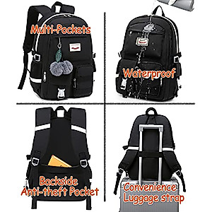 Oslimea Laptop Backpacks for Teen Girls, Aesthetic Backpack for College Middle School, School Bag Anti Theft Travel Daypack Large Bookbags for Women, Black