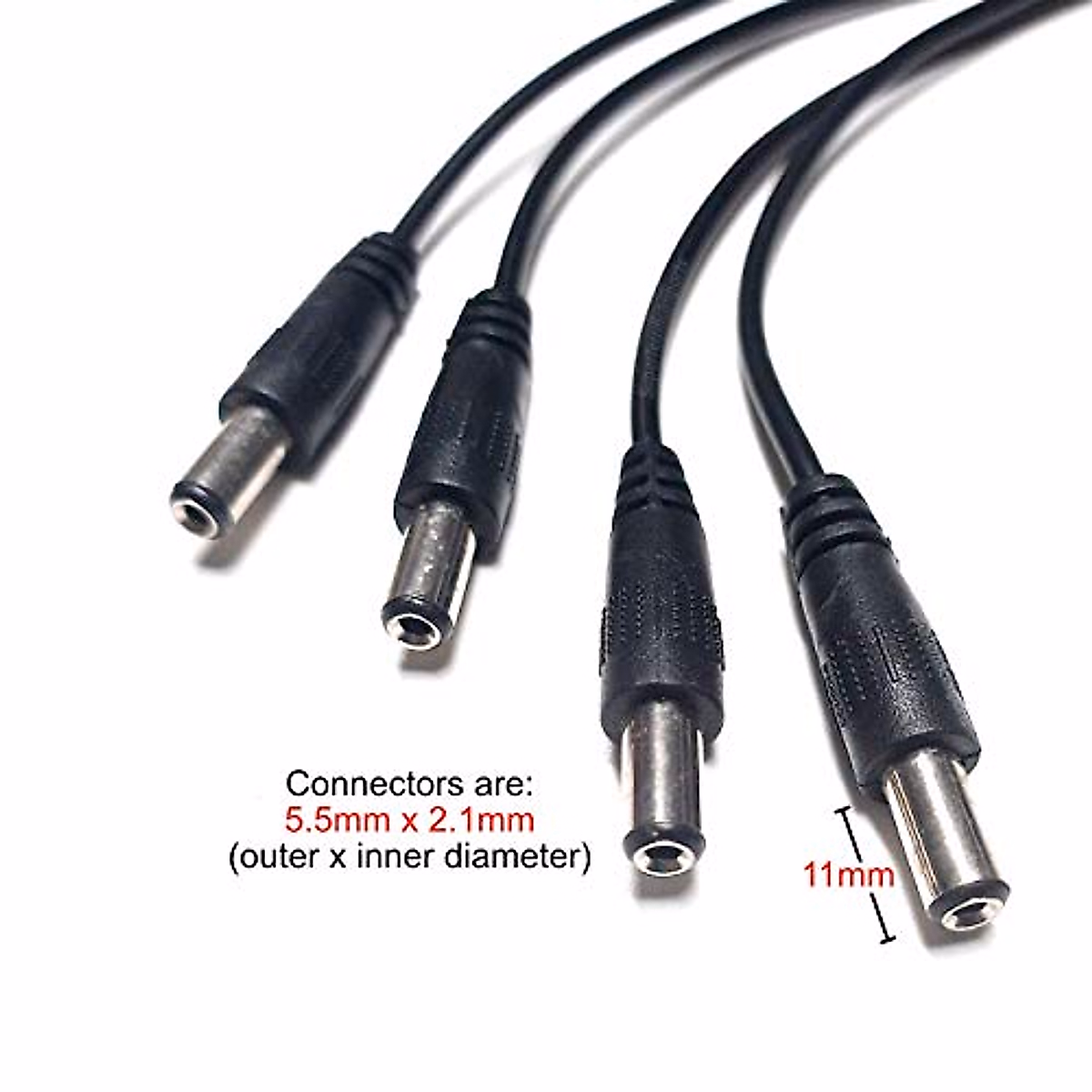 2-Pack: SuperTerrific 1 to 4-Way DC Power Splitter Adapter Cable. 4 Wire Cord for CCTV Security Camera 5.5x2.1mm 5.5mm x 2.1mm, EXT12V3M